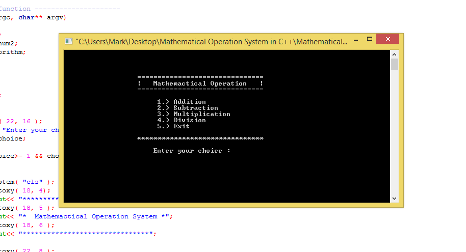 Mathematical Operation System in C++ with Source Code | SourceCodester